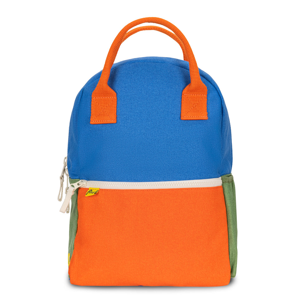 Fluf Organic Cotton Kids Backpack – Blue and Orange Colorblock