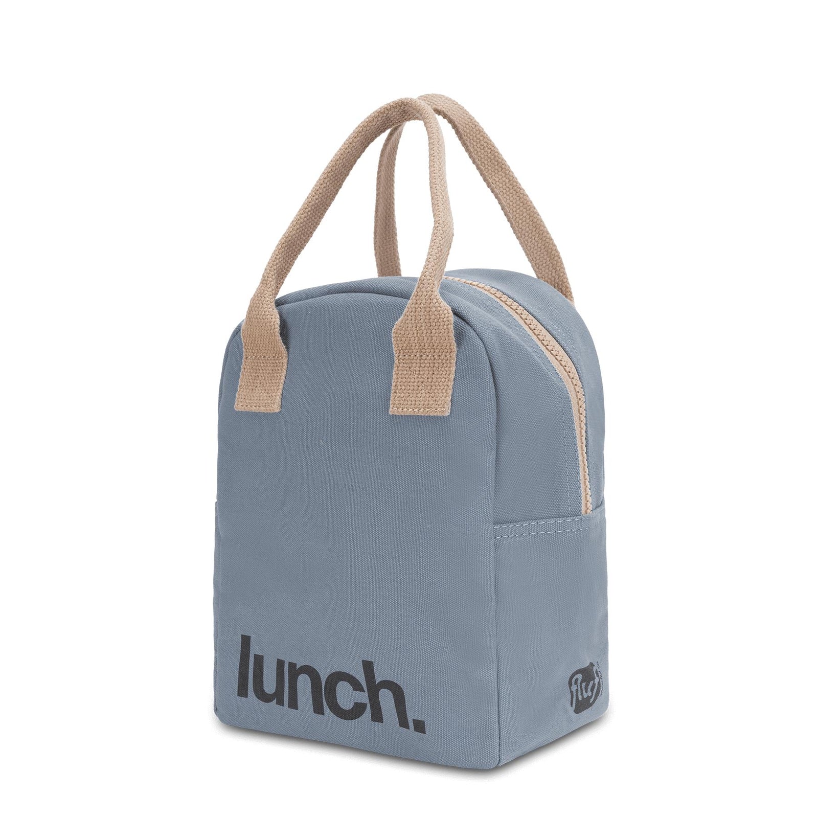 Organic Zipper Lunch bag - 'Lunch' Blue for Work & School By Fluf